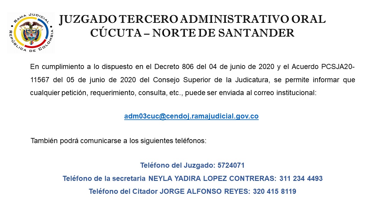 2020 - JUZGADO 003 ADMINISTRATIVO DE CÚCUTA 2020 - JUZGADO 003 ADMINISTRATIVO DE CÚCUTA