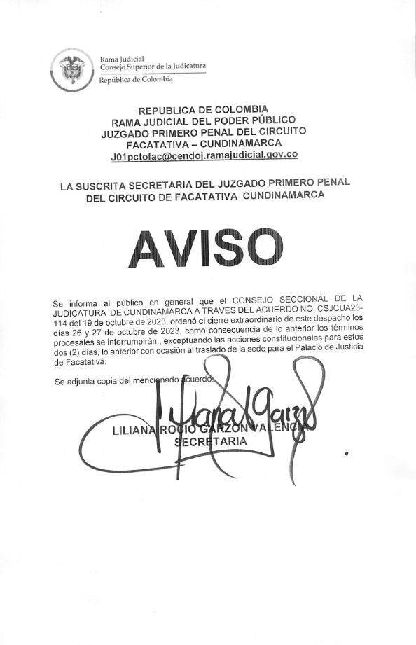 2023 - JUZGADO 001 PENAL DEL CIRCUITO DE FACATATIVÁ 2023 - JUZGADO 001 PENAL DEL CIRCUITO DE FACATATIVÁ