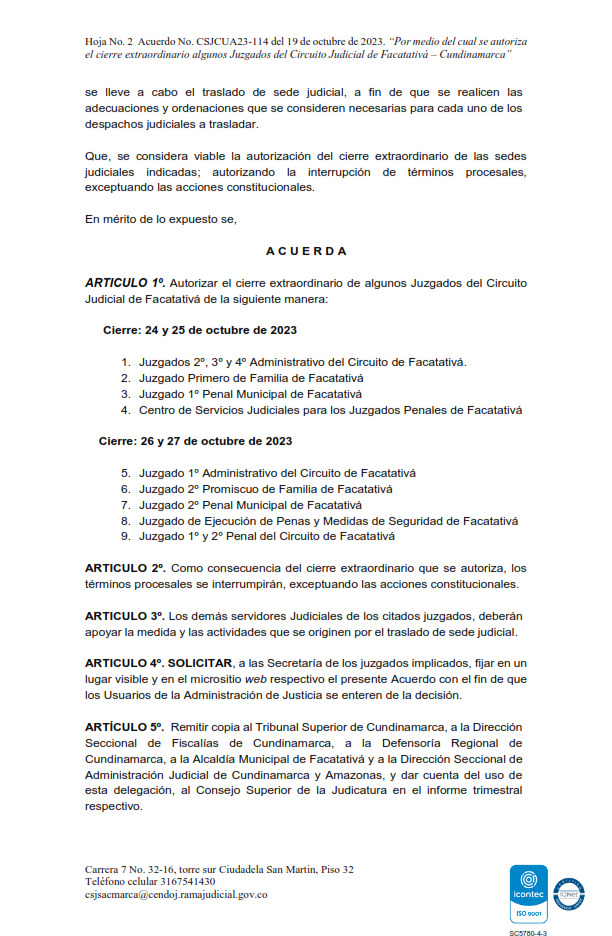2023 - JUZGADO 001 PENAL DEL CIRCUITO DE FACATATIVÁ 2023 - JUZGADO 001 PENAL DEL CIRCUITO DE FACATATIVÁ